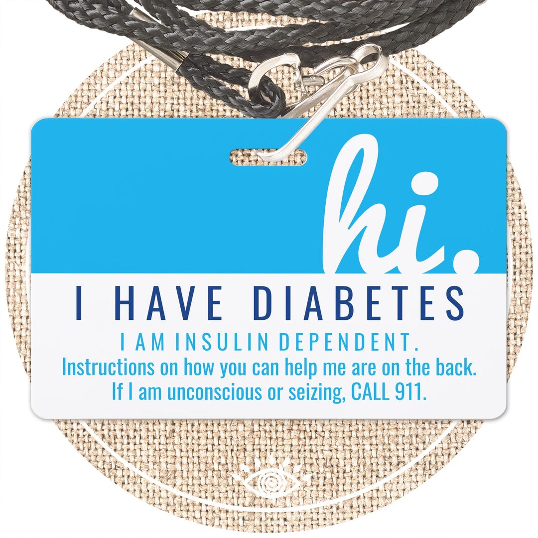 DIABETES Emergency Contact Informational Lanyard Card, Thank You for ...