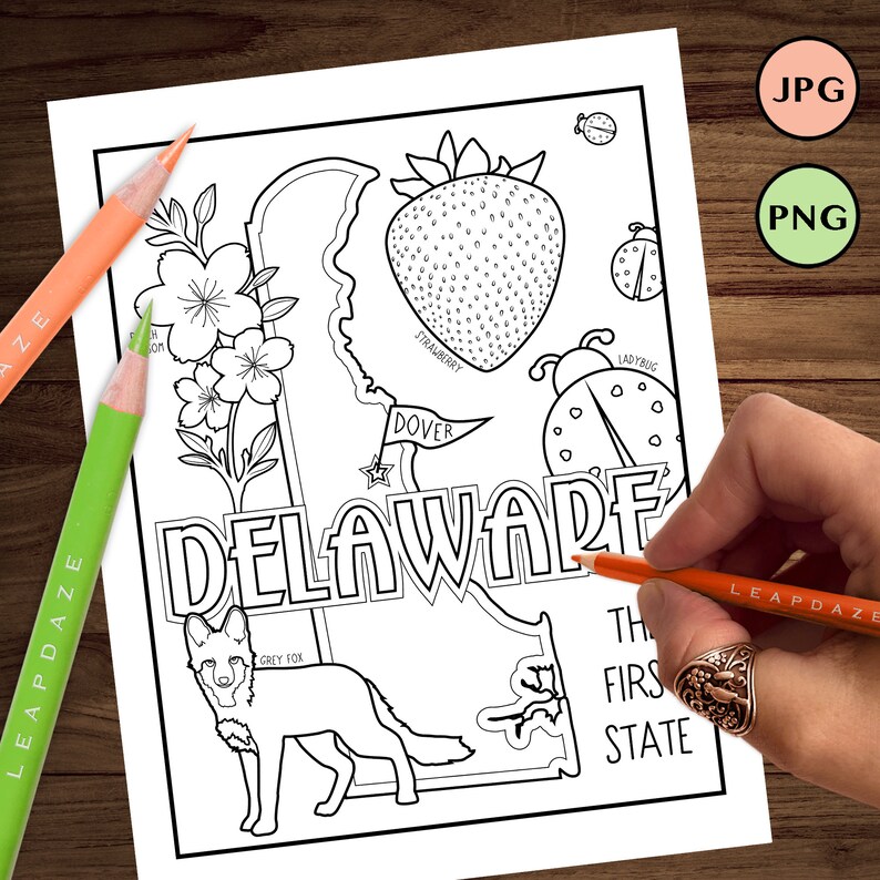 DELAWARE Coloring Page With State Facts - Printable United States of ...