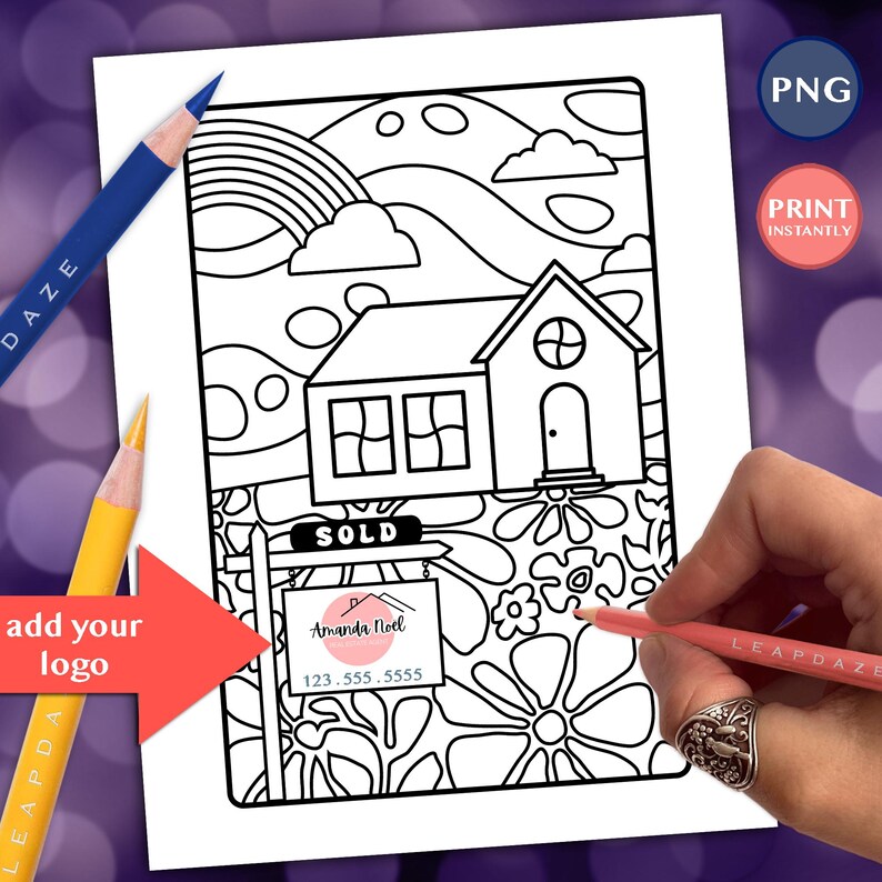 Branded Open House Realtor Closing Gift Retro Coloring Page, Instant ...