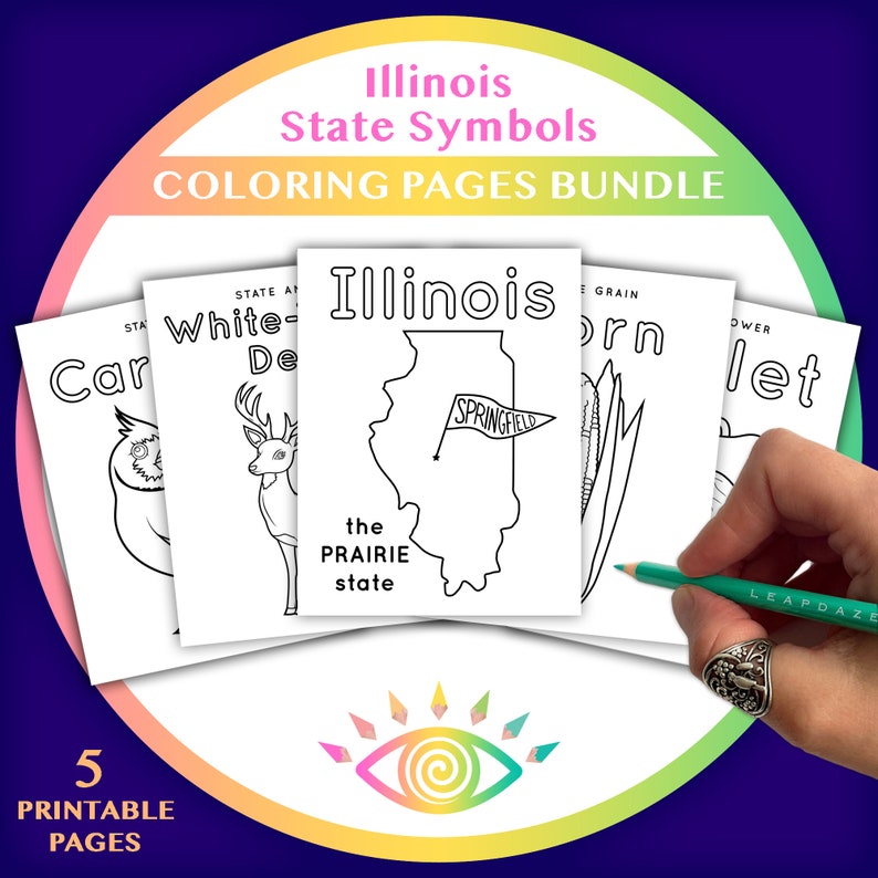 ILLINOIS State Symbols Coloring Pages Bundle - Instant Download - Etsy