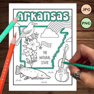 ARKANSAS Coloring Page With State Facts - Printable United States of ...