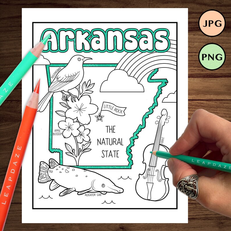 ARKANSAS Coloring Page With State Facts - Printable United States of ...