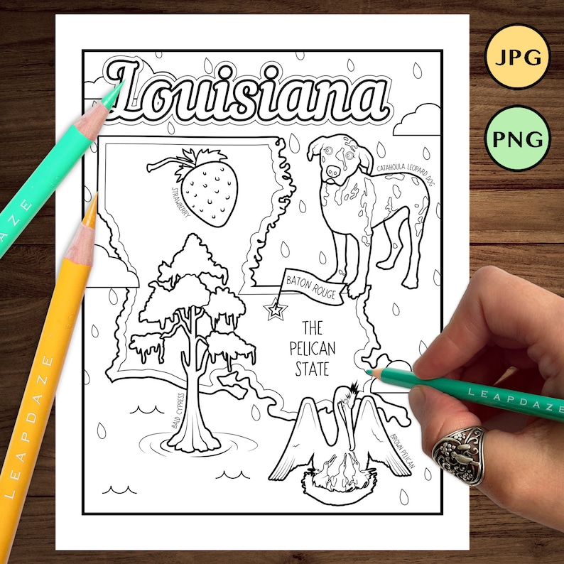 LOUISIANA Coloring Page With State Facts - Printable United States of ...