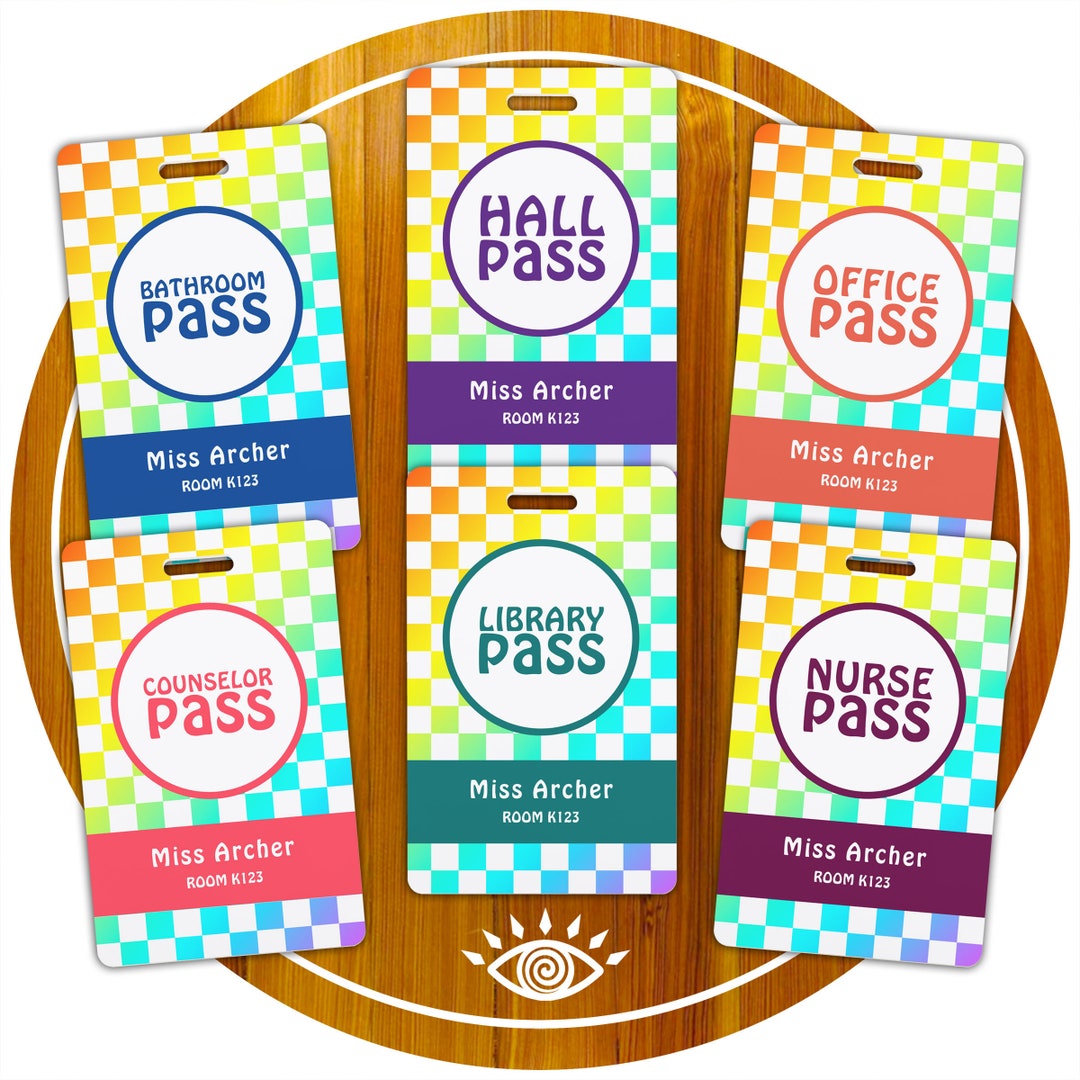 Retro Rainbow Checkered Classroom Hall Passes for Teachers ...