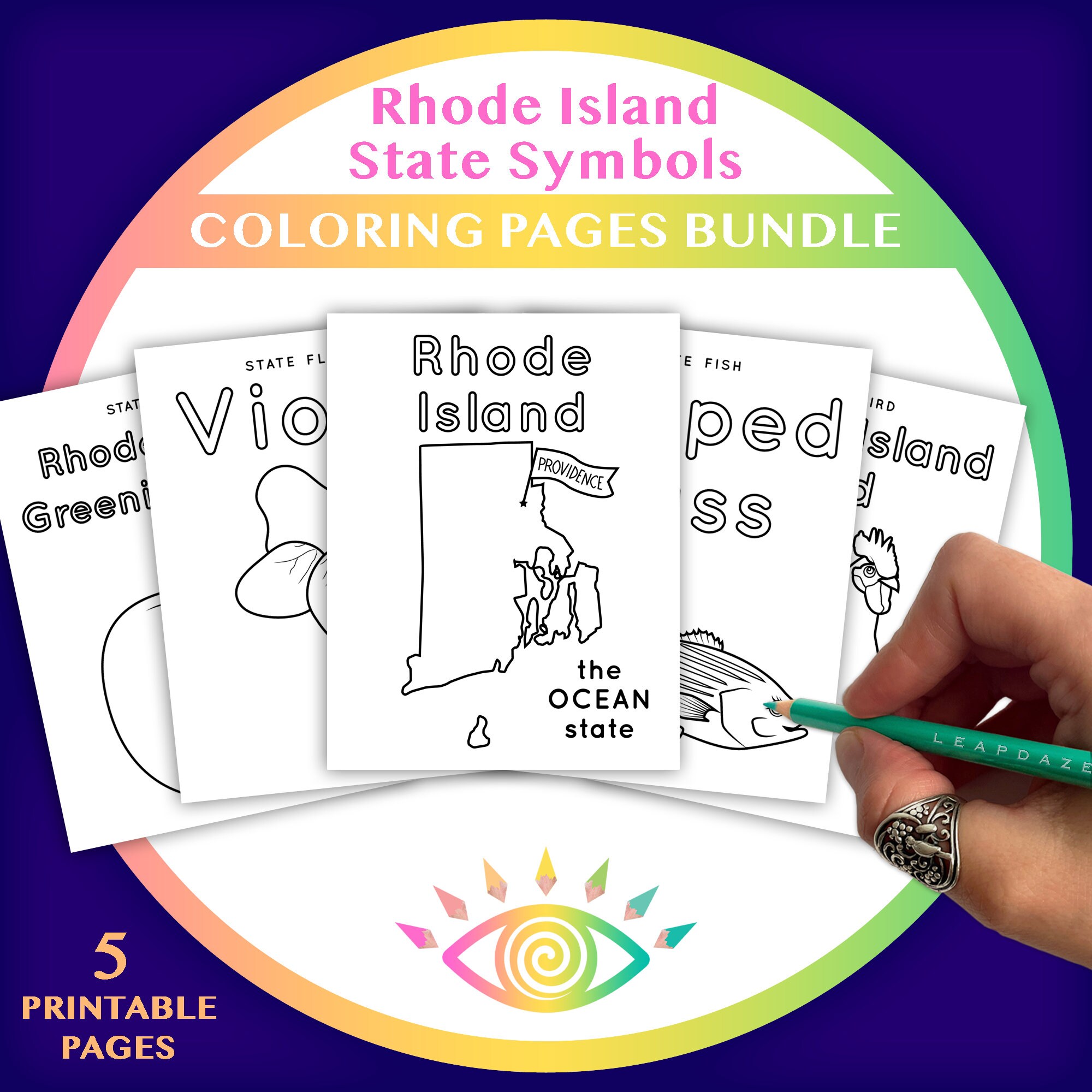 RHODE ISLAND State Symbols Coloring Pages Bundle Instant Download - Etsy
