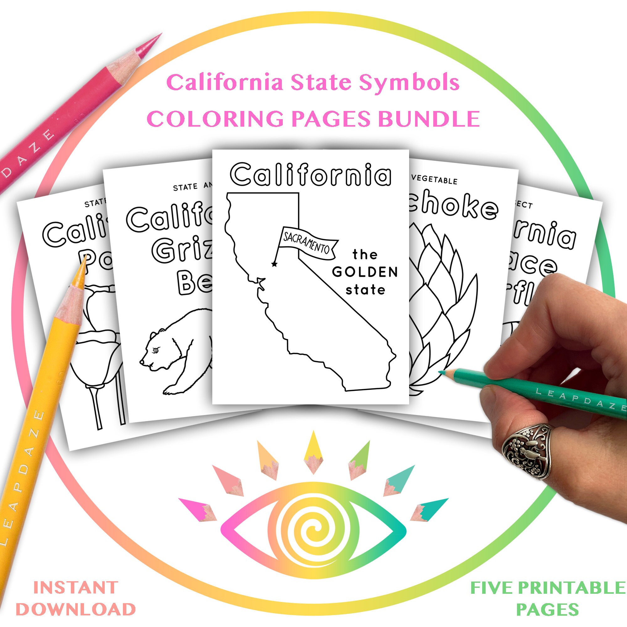 CALIFORNIA State Symbols Coloring Pages Bundle - Instant Download - Etsy
