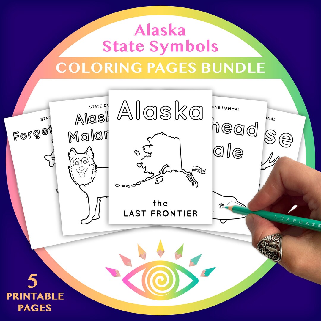 ALASKA State Symbols Coloring Pages Bundle - Instant Download - Etsy