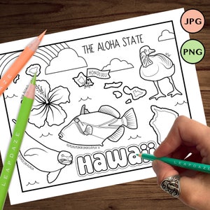 HAWAII Coloring Page With State Facts - Printable United States of ...