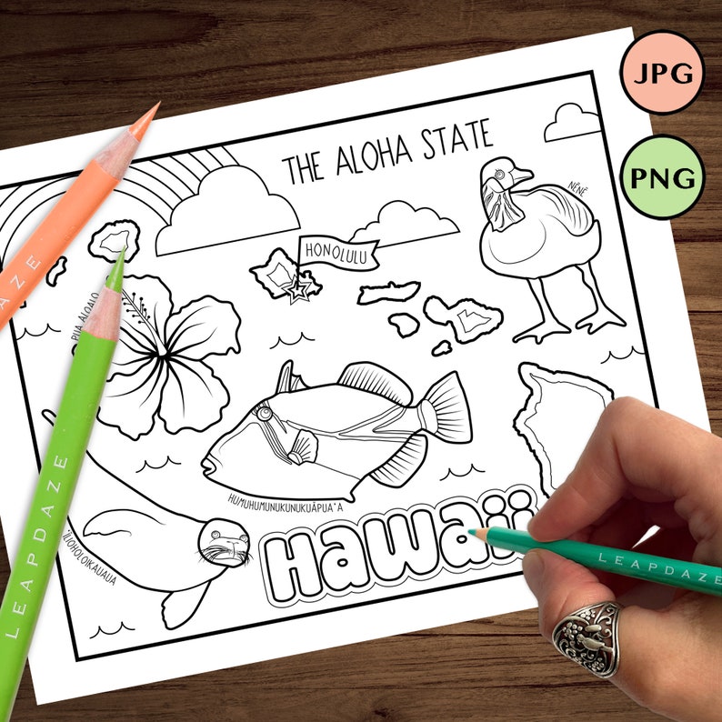 HAWAII Coloring Page With State Facts - Printable United States of ...