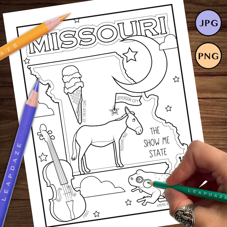 MISSOURI Coloring Page With State Facts - Printable United States of ...