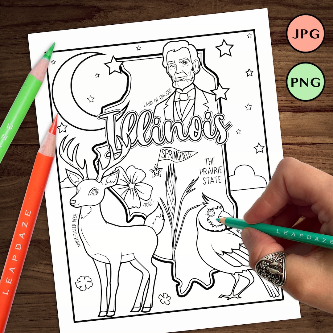 ILLINOIS Coloring Page With State Facts - Animal, Bird, Motto, Nickname ...