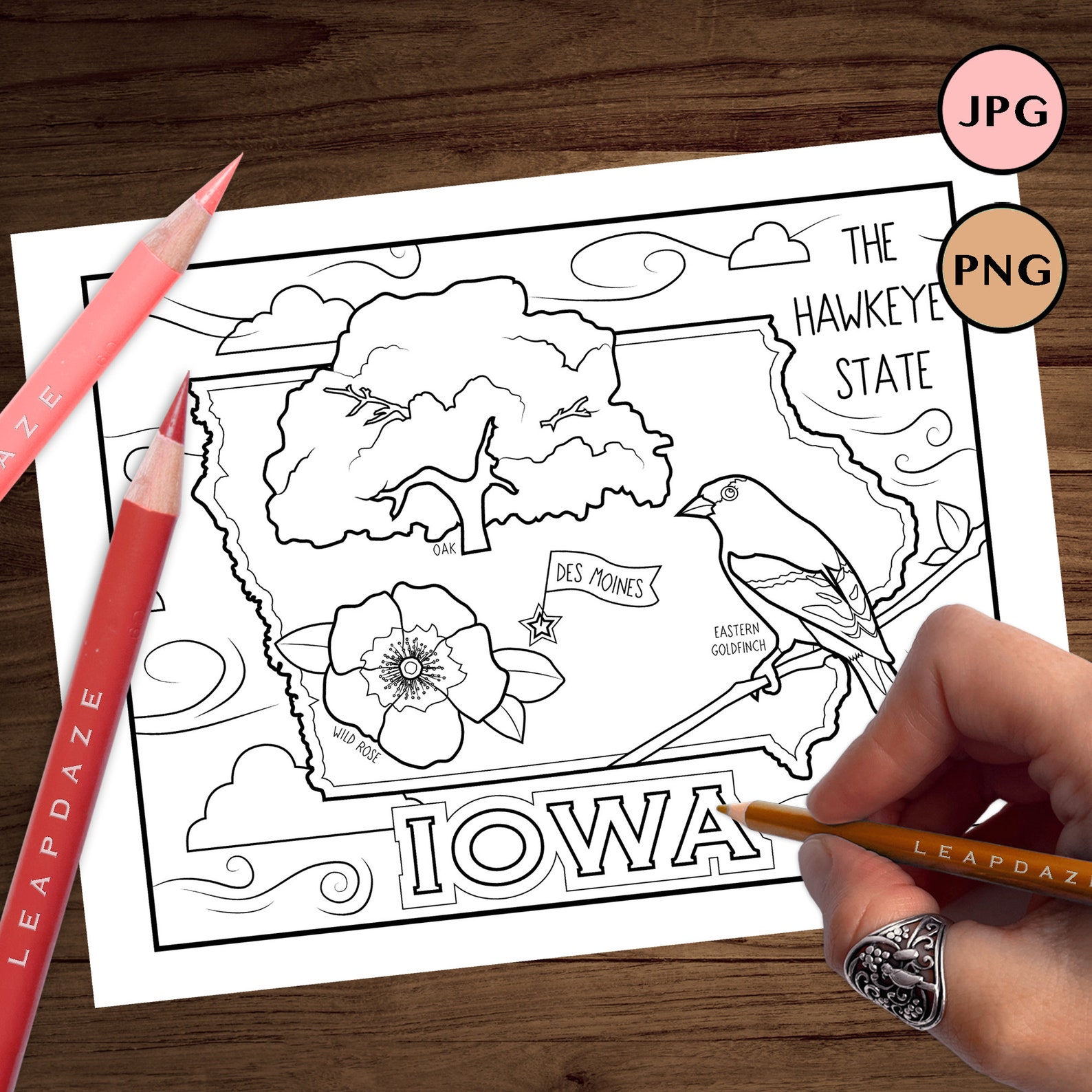 IOWA Coloring Page With State Facts - Printable United States of ...