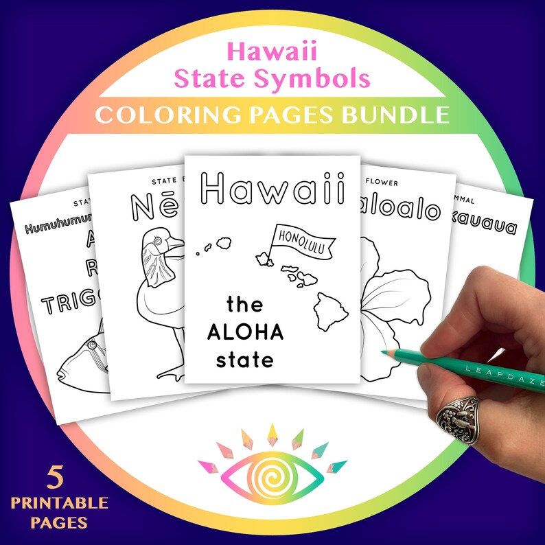 HAWAII State Symbols Coloring Pages Bundle - Instant Download - Etsy
