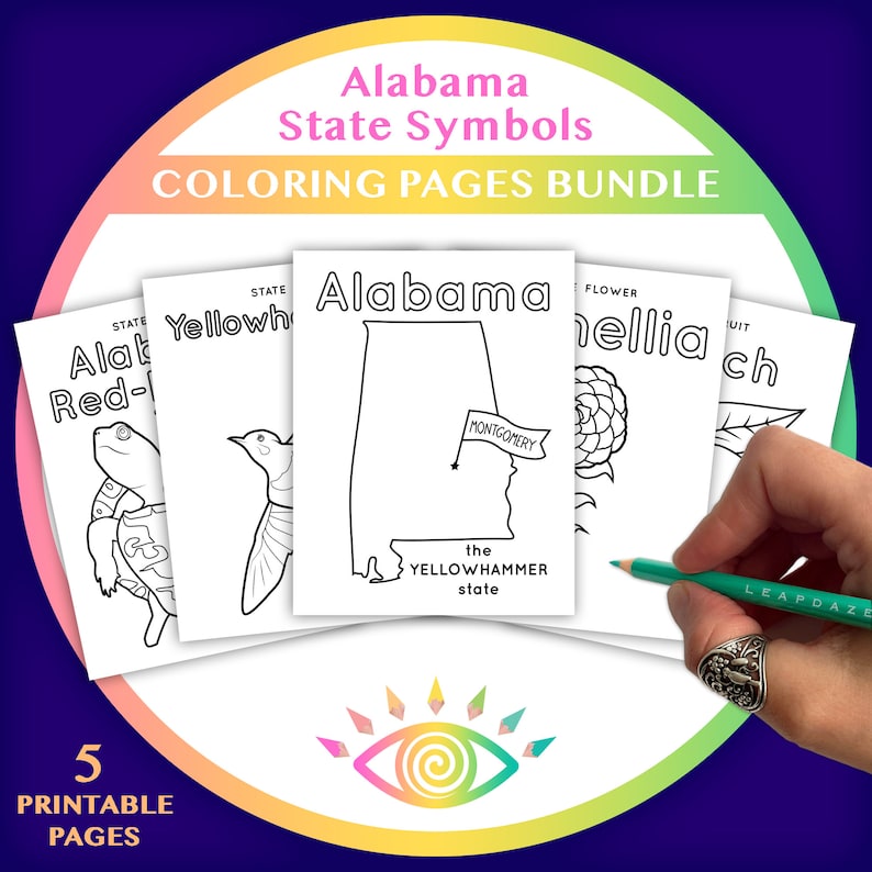 ALABAMA State Symbols Coloring Pages Bundle - Instant Download - Etsy