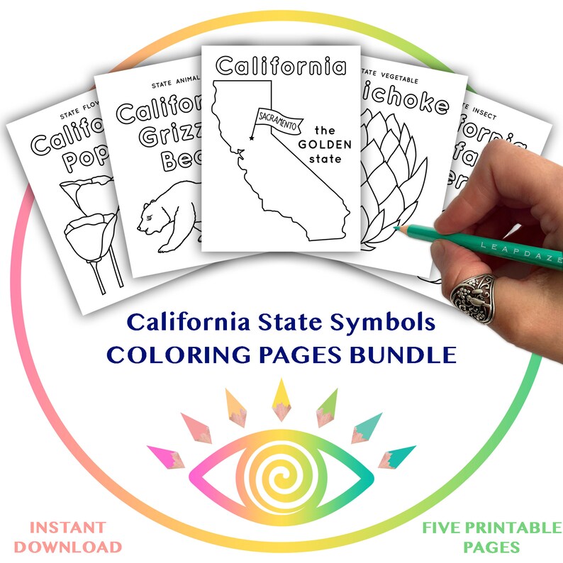 CALIFORNIA State Symbols Coloring Pages Bundle - Instant Download - Etsy
