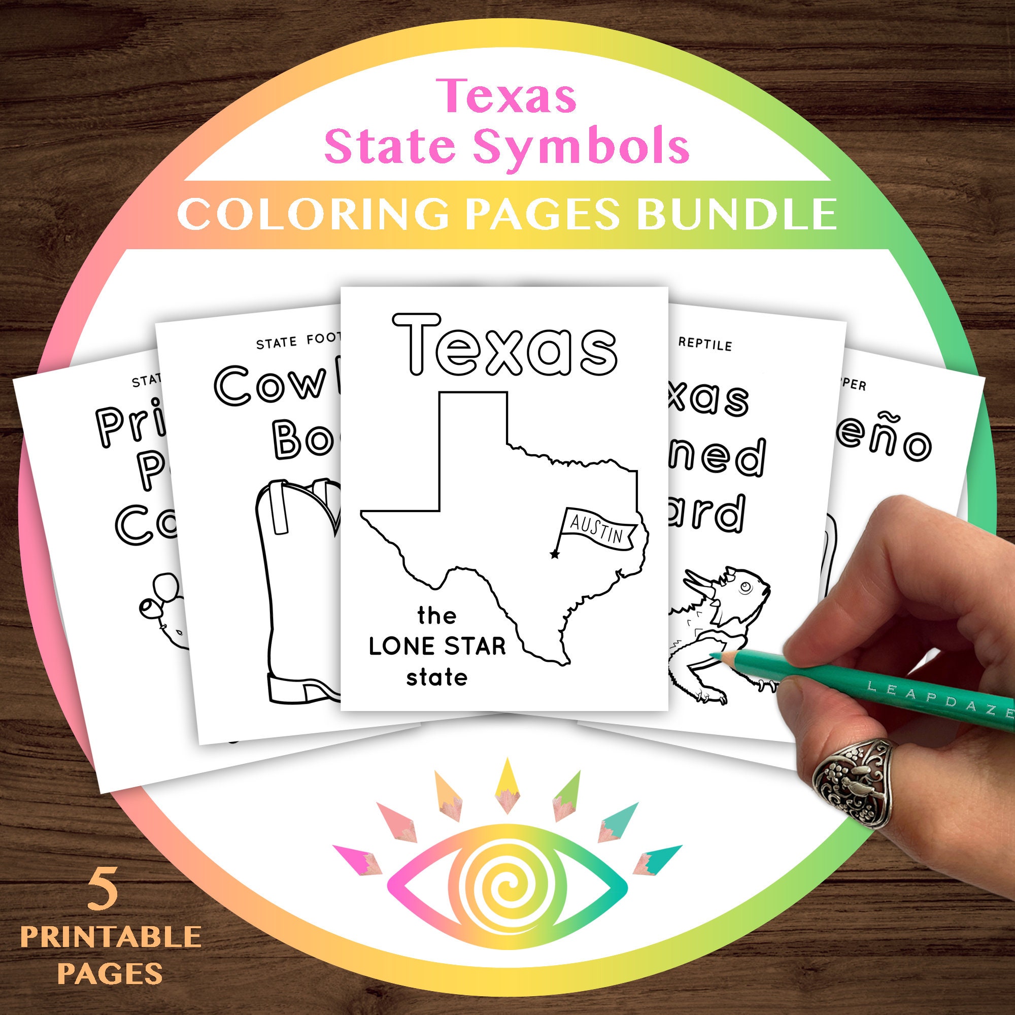 TEXAS State Symbols Coloring Pages Bundle - Instant Download - Etsy