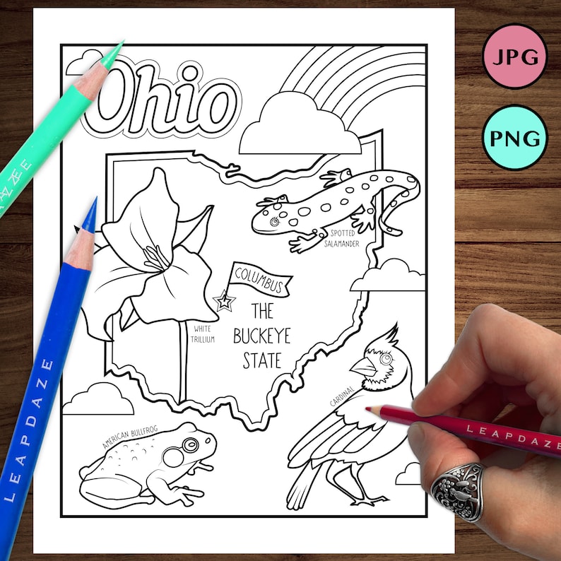 OHIO Coloring Page With State Facts - Printable United States of ...