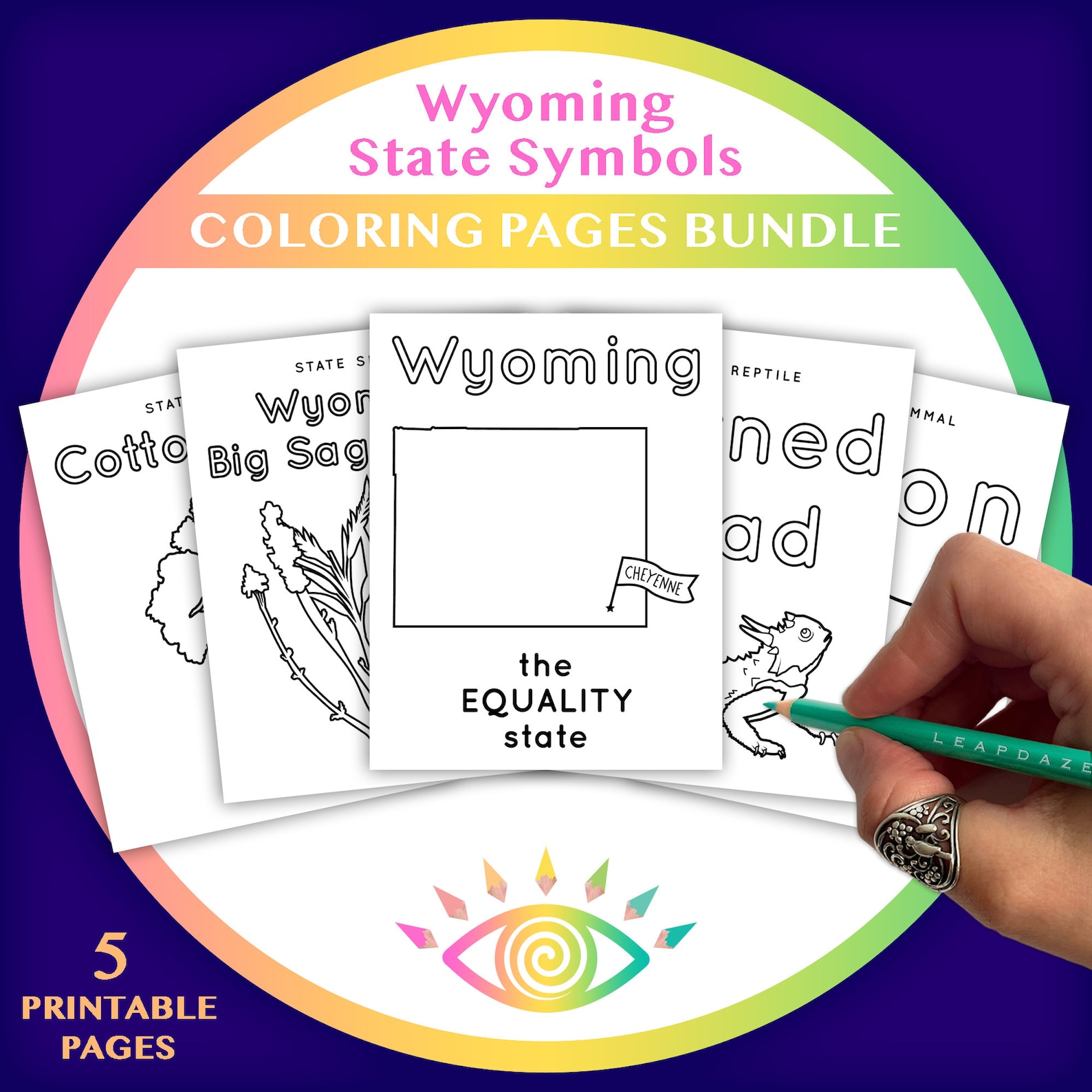 WYOMING State Symbols Coloring Pages Bundle - Instant Download - Etsy