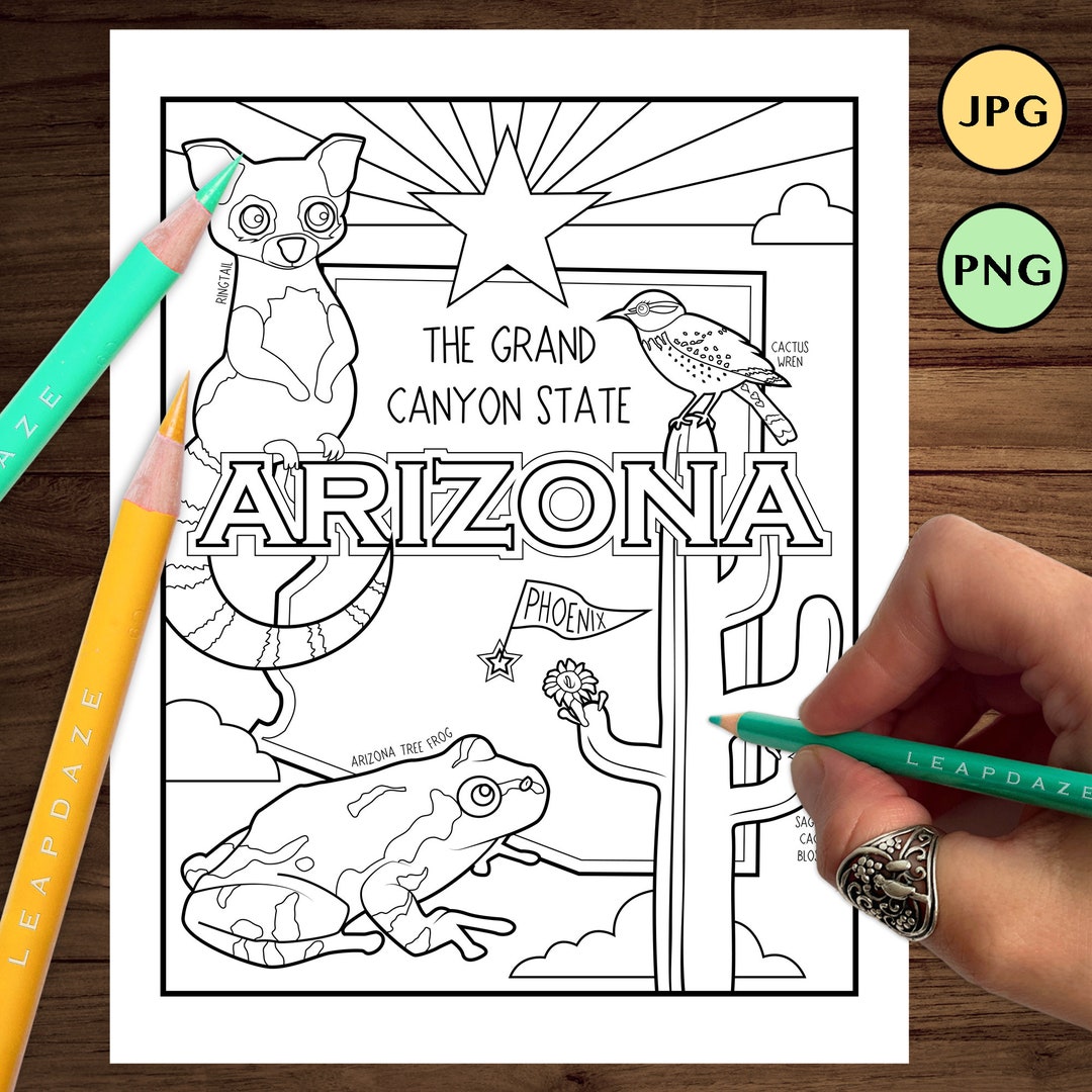 ARIZONA Coloring Page With State Facts - Printable United States of ...