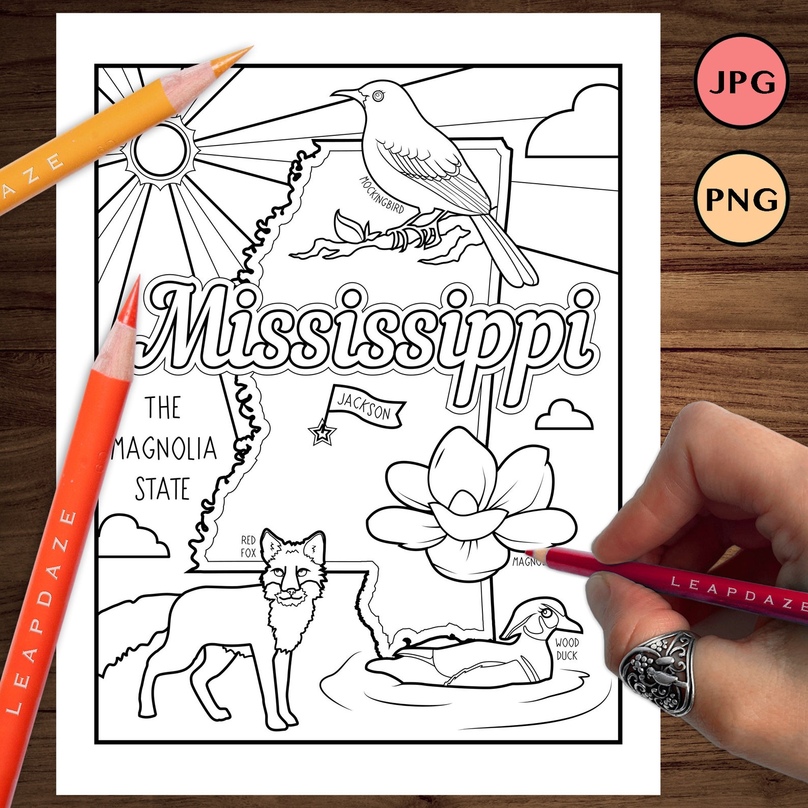 MISSISSIPPI Coloring Page With State Facts - Printable United States of ...