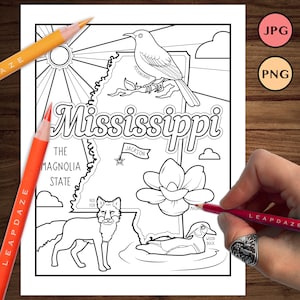 MISSISSIPPI Coloring Page With State Facts - Printable United States of ...