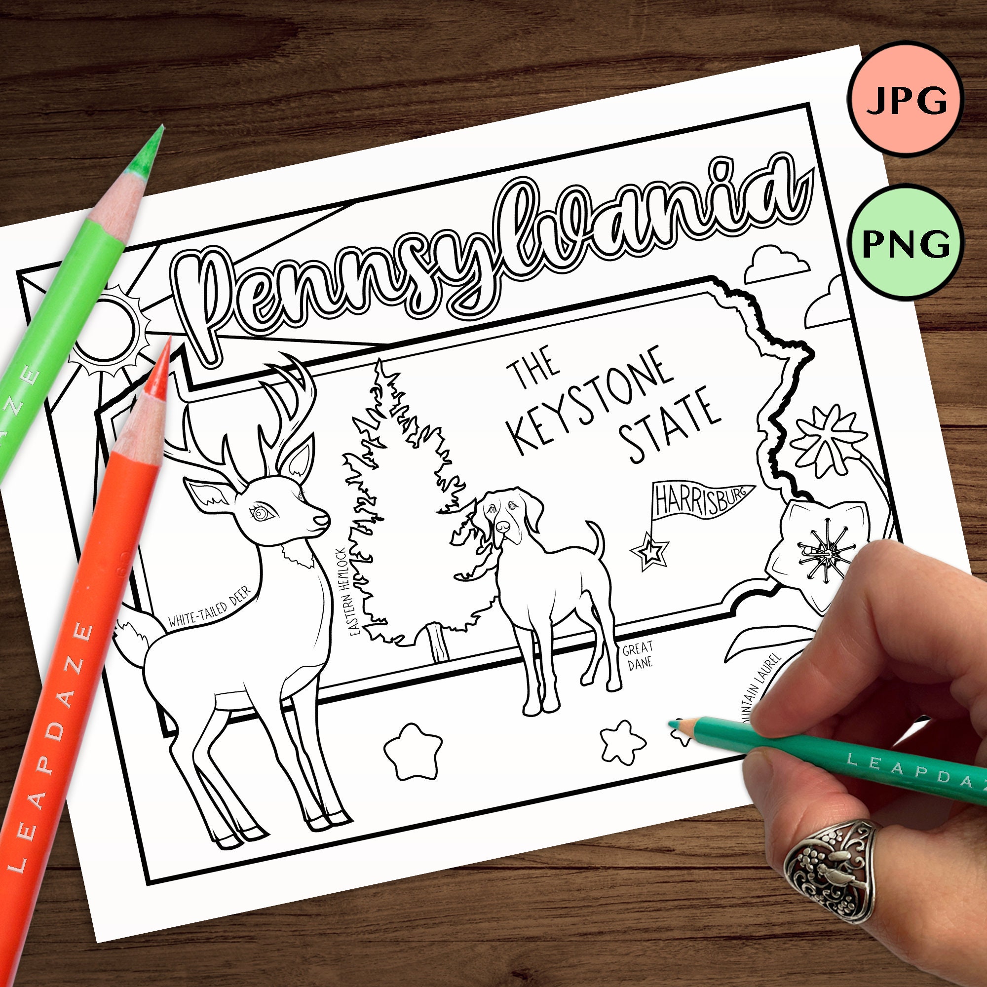 PENNSYLVANIA Coloring Page With State Facts Animal, Dog, Nickname ...