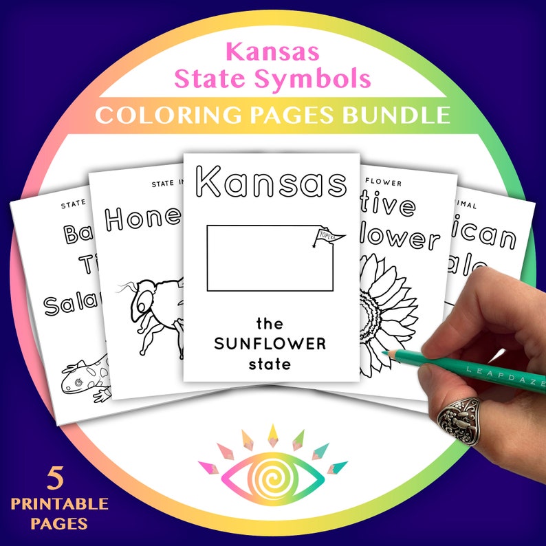 KANSAS State Symbols Coloring Pages Bundle - Instant Download - Etsy