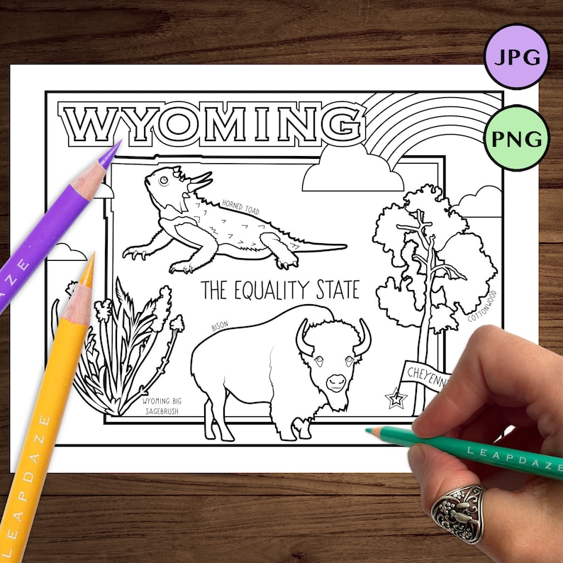 WYOMING Coloring Page With State Facts - Printable United States of ...