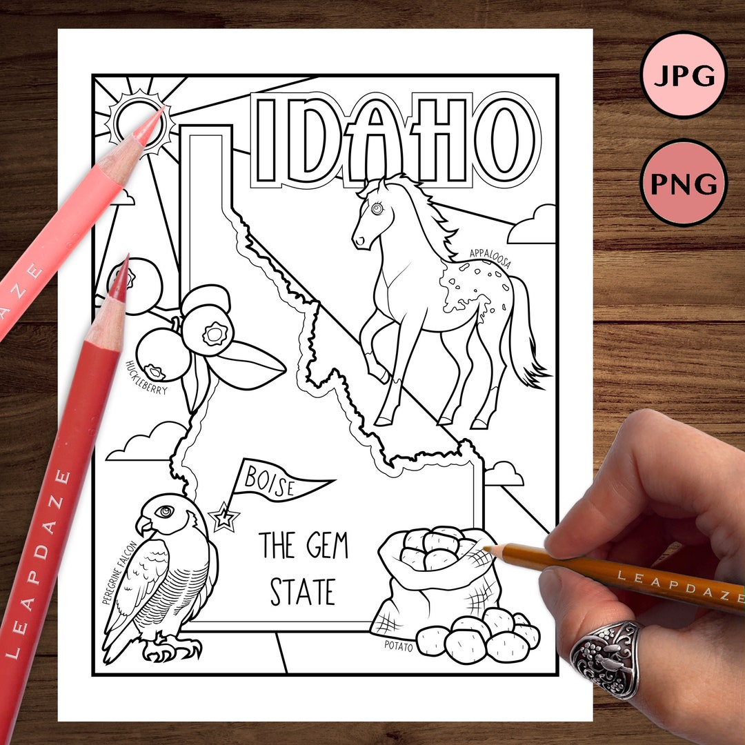 IDAHO Coloring Page With State Facts - Printable United States of ...