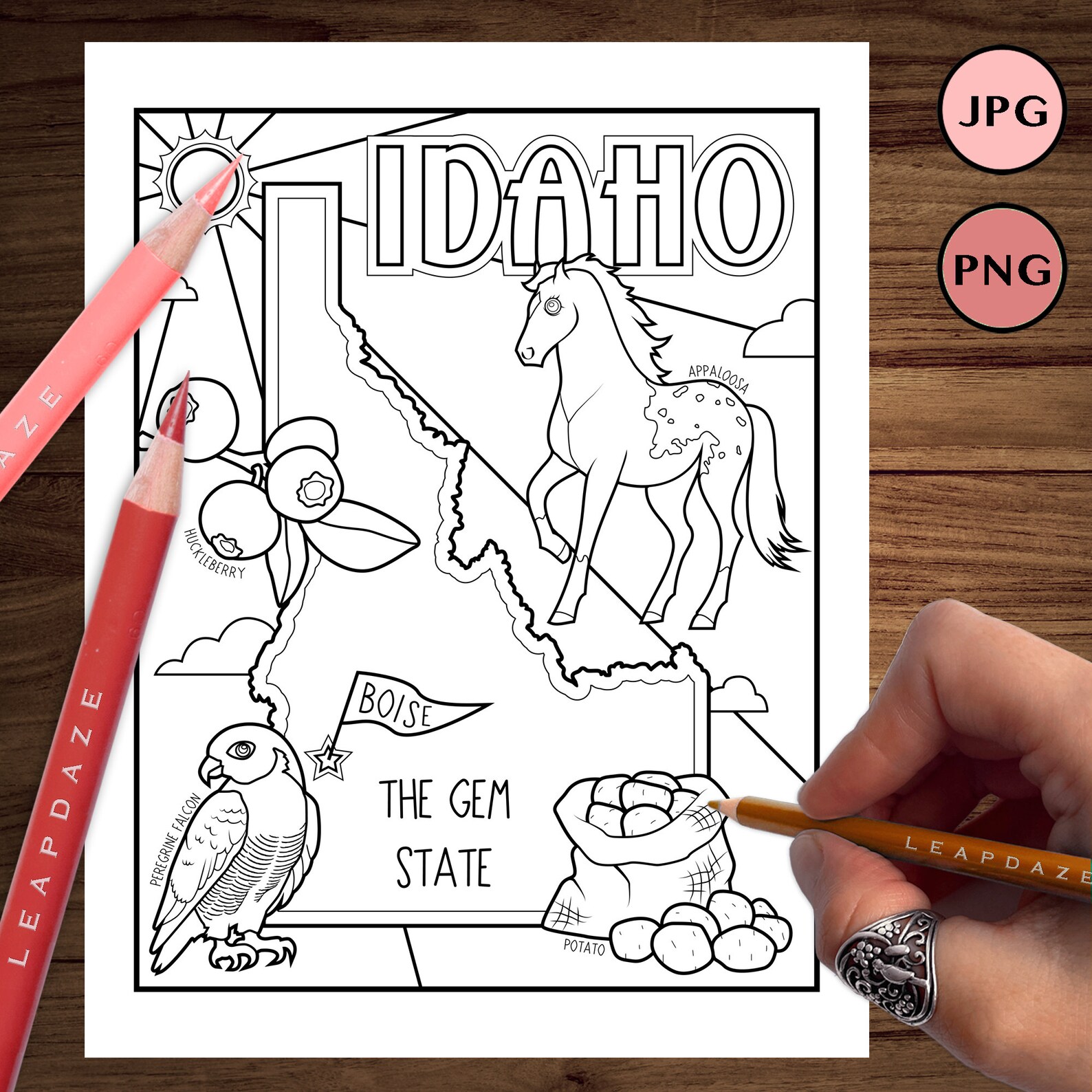 IDAHO Coloring Page With State Facts - Printable United States of ...
