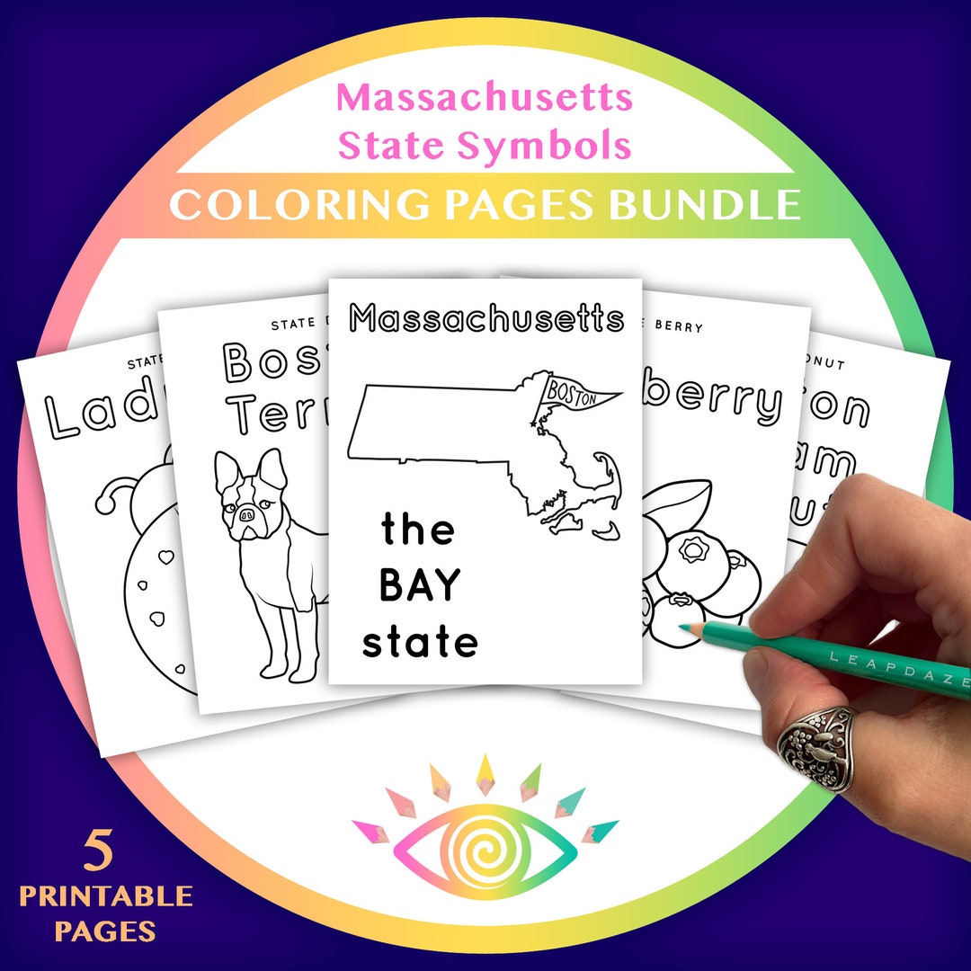 MASSACHUSETTS State Symbols Coloring Pages Bundle - Instant Download - Etsy