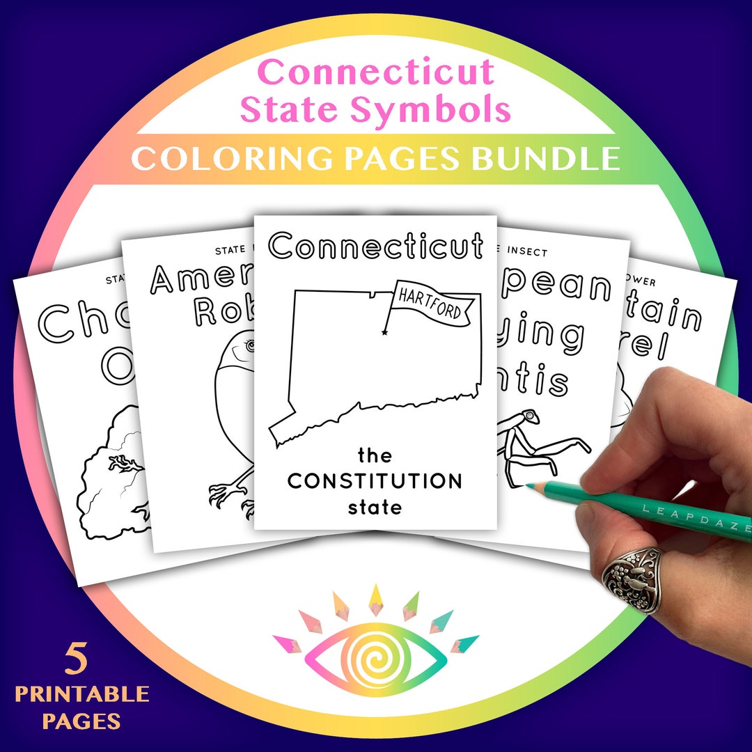 CONNECTICUT State Symbols Coloring Pages Bundle - Instant Download - Etsy