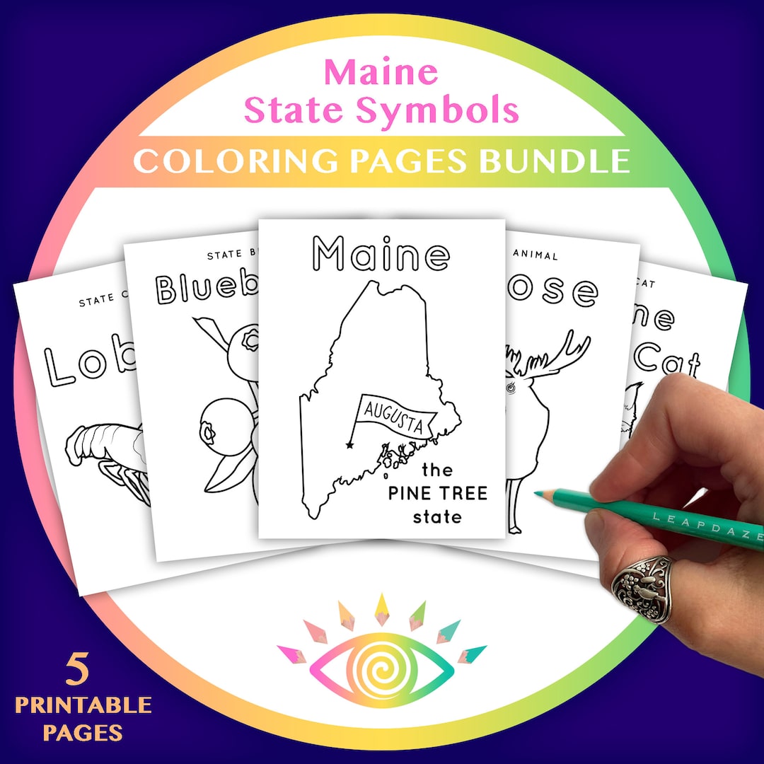 MAINE State Symbols Coloring Pages Bundle - Instant Download - Etsy
