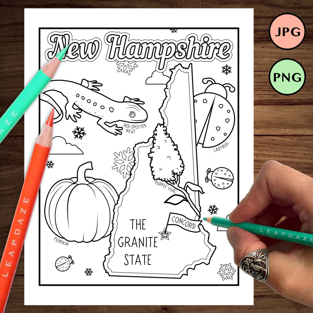 NEW HAMPSHIRE Coloring Page With State Facts - Printable United States ...