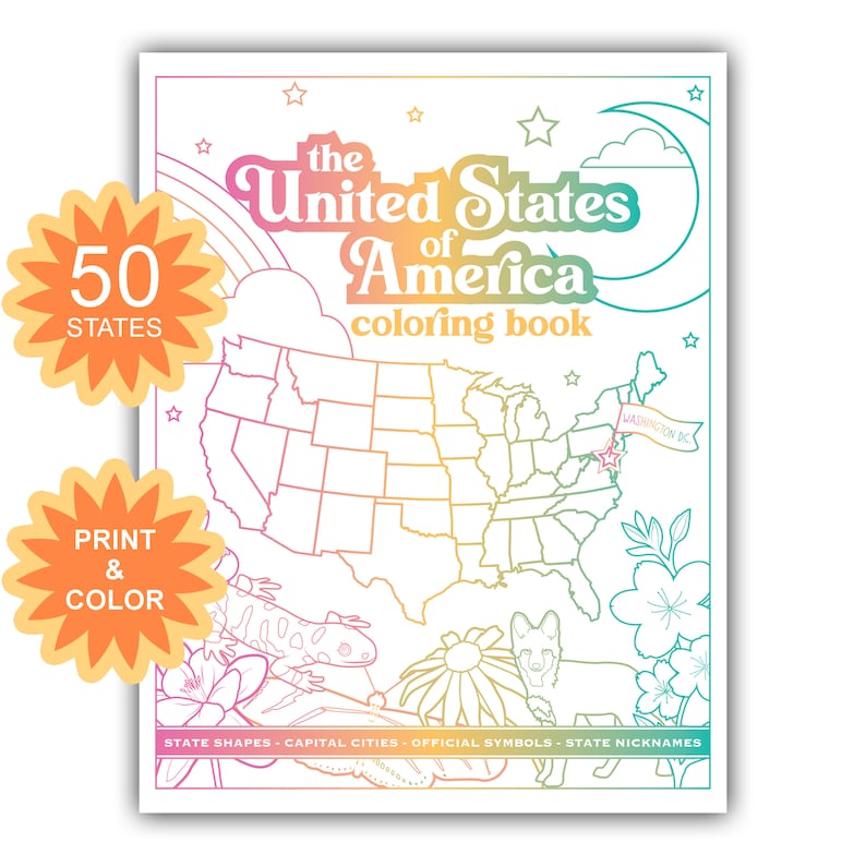 United States of America Coloring Book Bundle - All 50 States Instant ...
