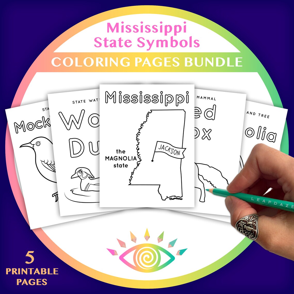 MISSISSIPPI State Symbols Coloring Pages Bundle - Instant Download - Etsy
