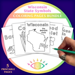 WISCONSIN State Symbols Coloring Pages Bundle - Instant Download - Etsy