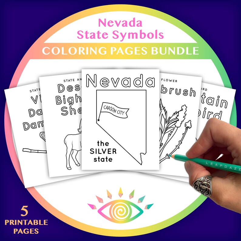 NEVADA State Symbols Coloring Pages Bundle Instant Download - Etsy