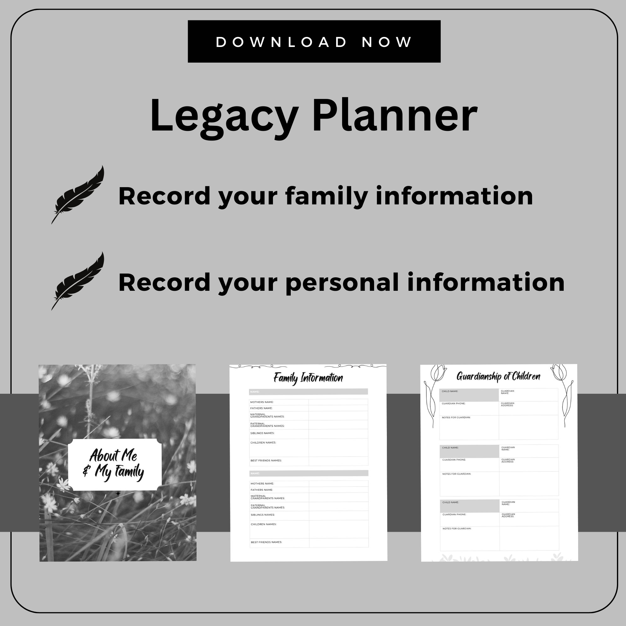 Legacy Planner INSTANT DOWNLOAD Simple Estate and End of Life Planner Template Printable - Etsy