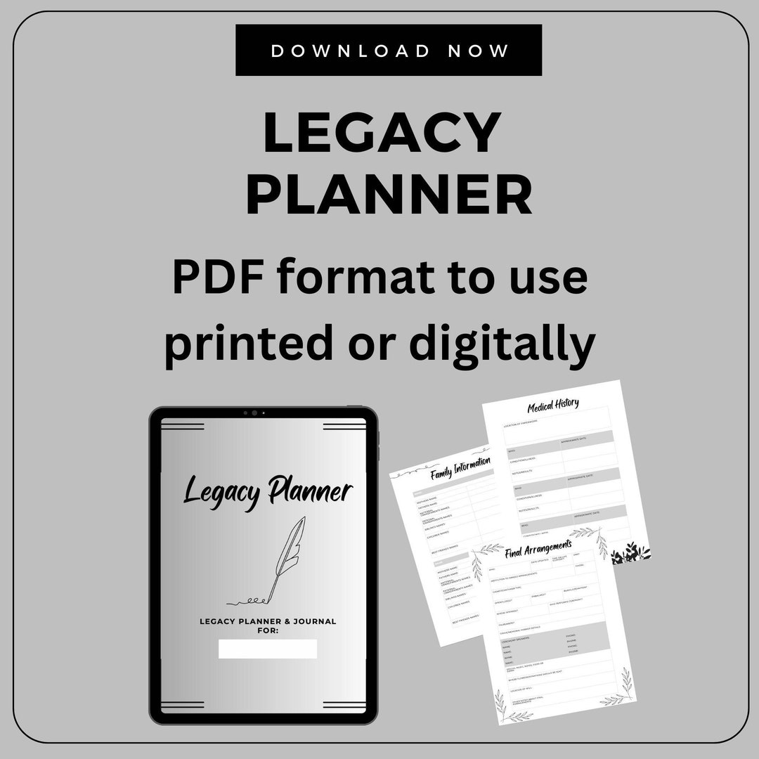 Legacy Planner INSTANT DOWNLOAD Simple Estate and End of Life Planner Template Printable - Etsy
