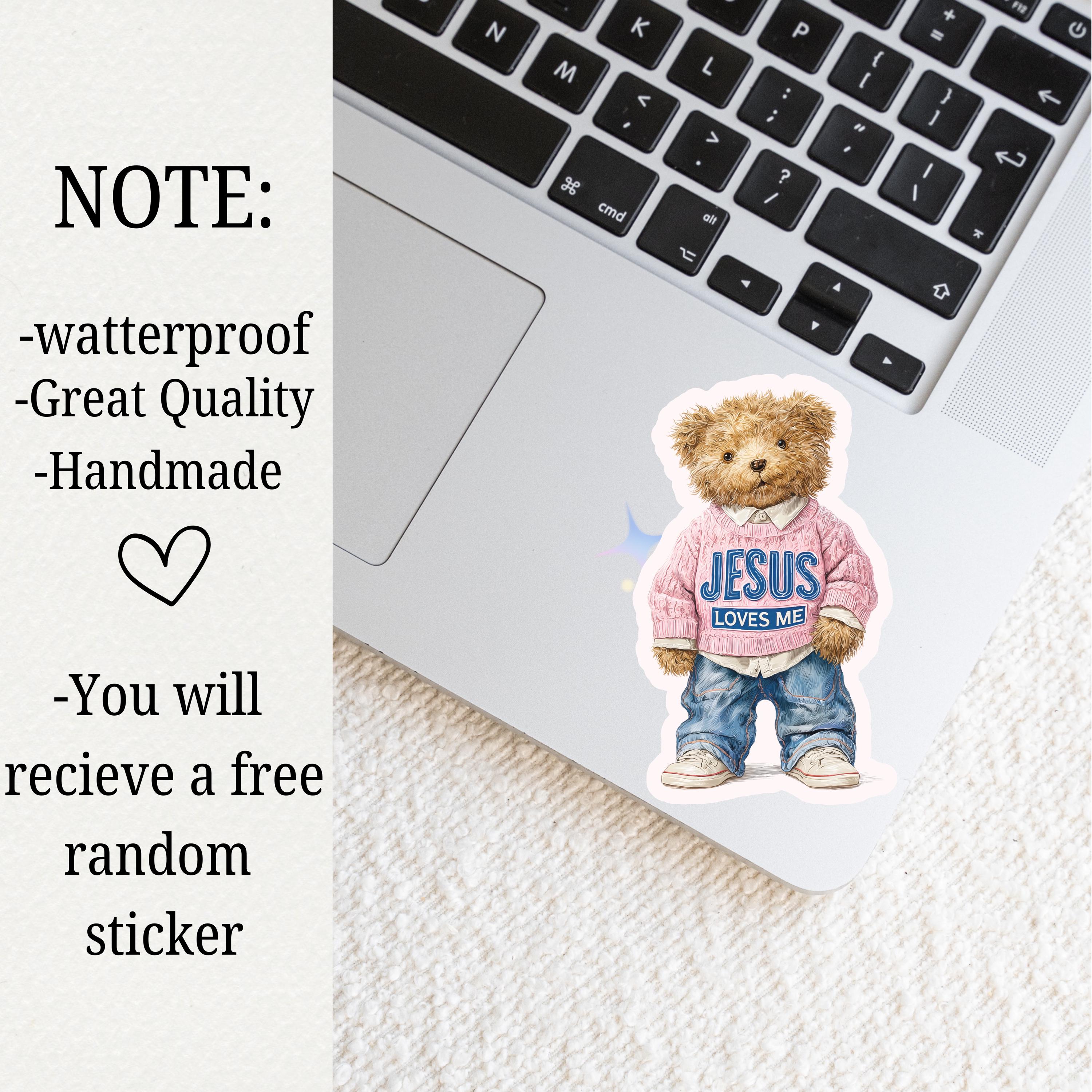 Jesus Loves Me Teddy Bear Sticker, Cute Christian Faith Sticker ...