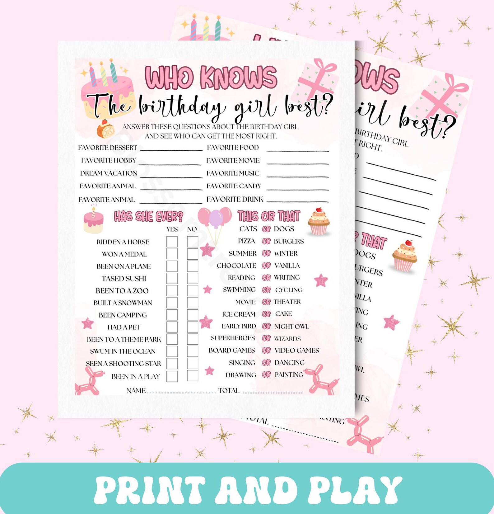 Who Knows the Birthday Girl Best, Birthday Party Games, Editable ...