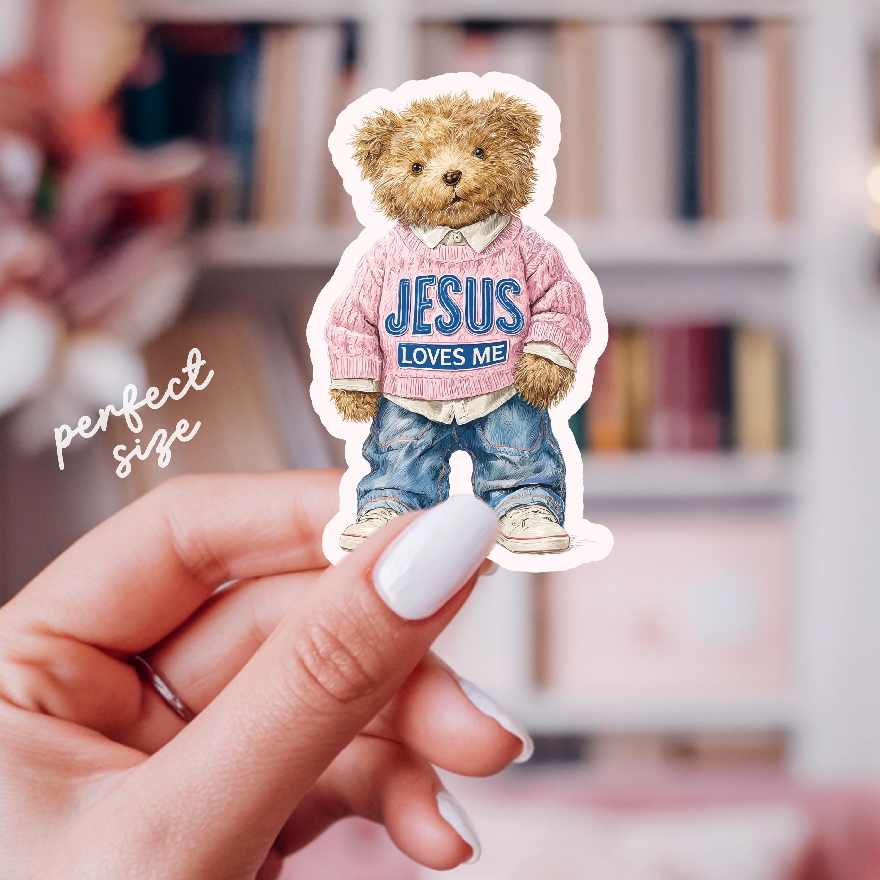 Jesus Loves Me Teddy Bear Sticker, Cute Christian Faith Sticker ...