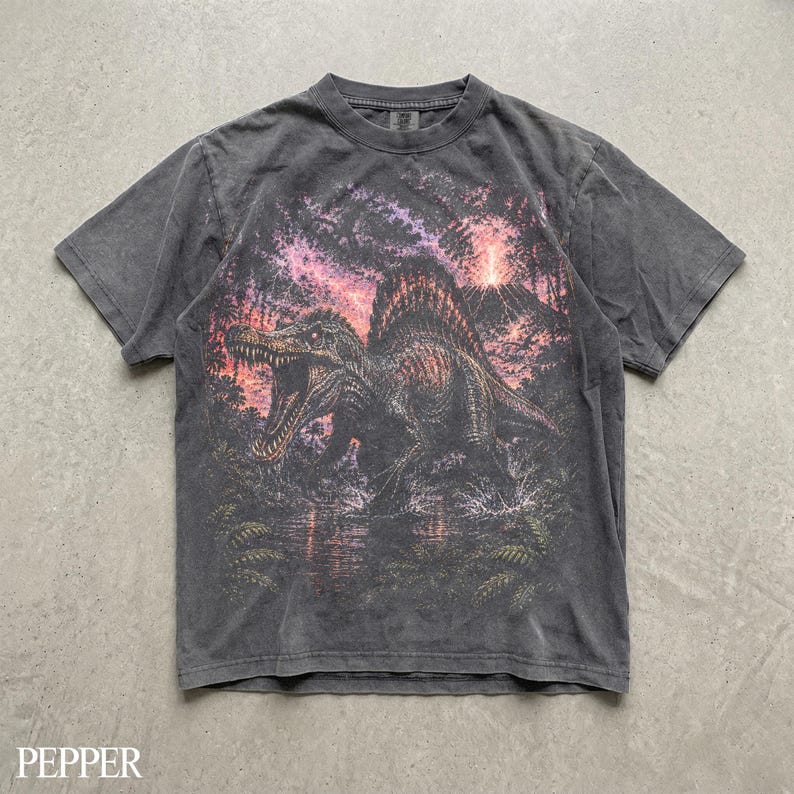Vintage Spinosaurus Shirt, Dinosaur Graphic Tee, Jurassic Volcano T ...