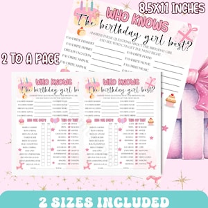 Who Knows the Birthday Girl Best, Birthday Party Games, Editable ...