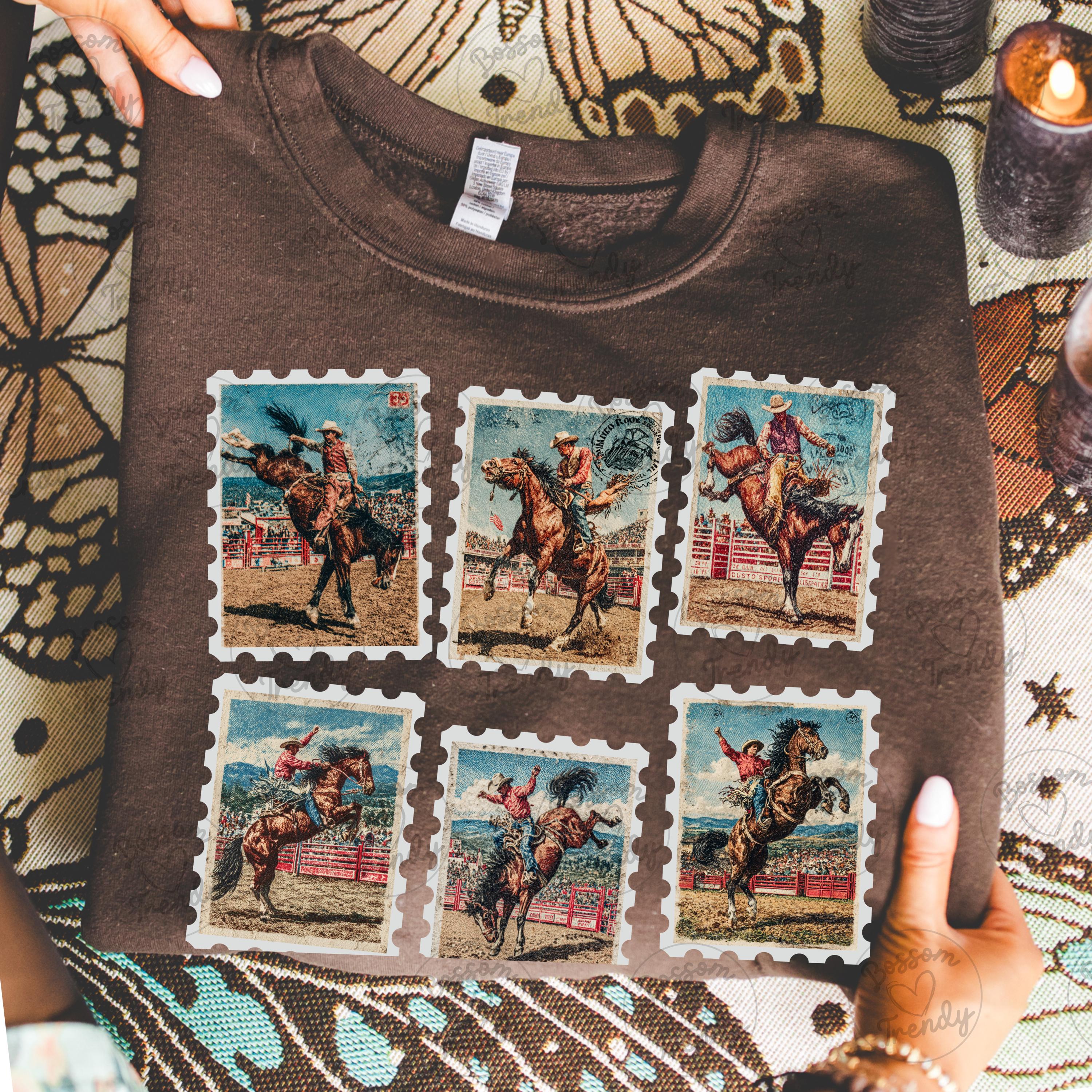 Vintage Rodeo Cowboy Stamp PNG, Western Bronco Rider Art, Cowboy ...