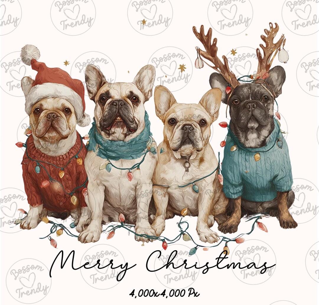 Merry Christmas French Bulldog PNG, Holiday Frenchie Bundle Sublimation ...