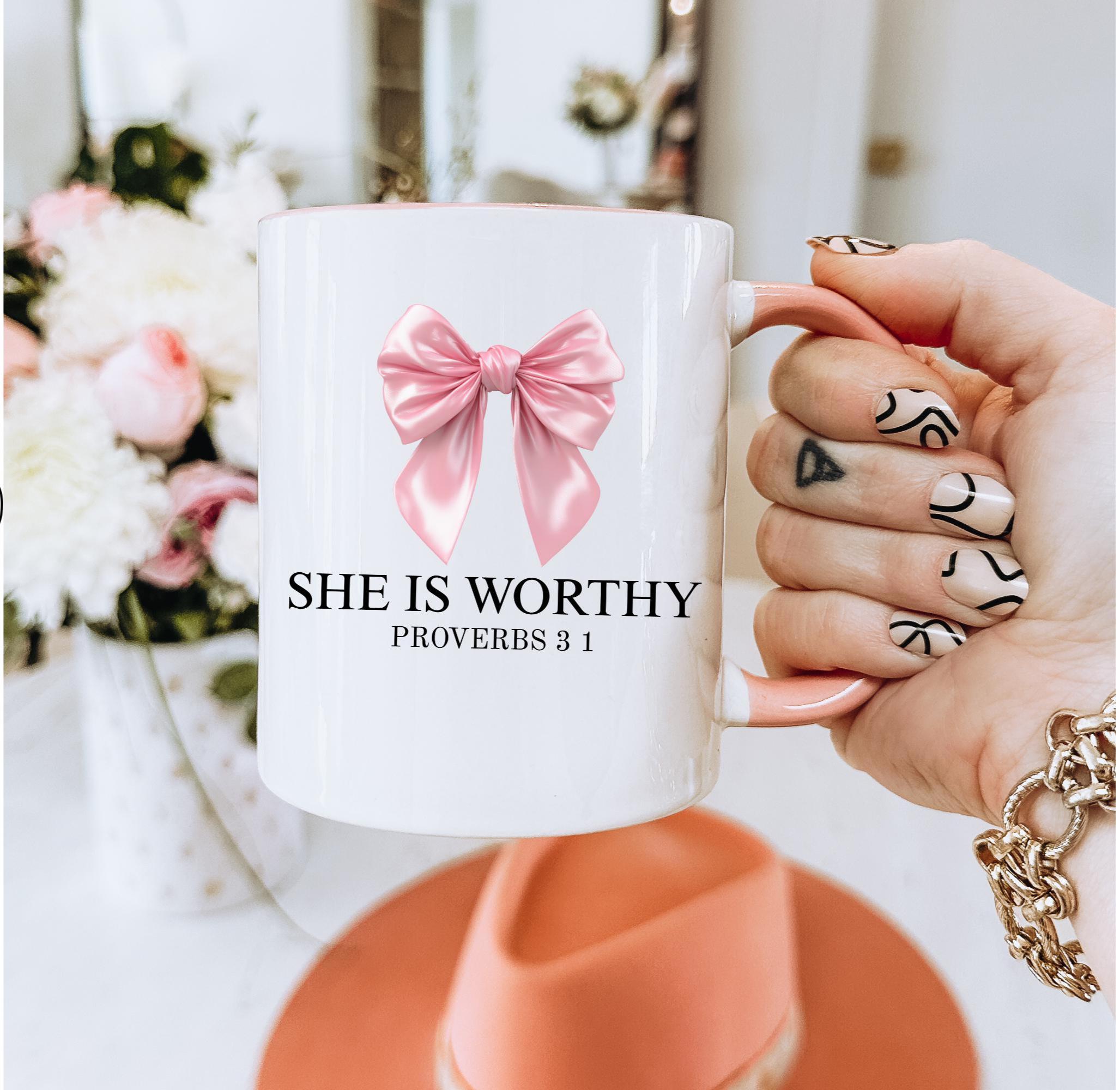 She is Worthy PNG With Pink Bow, Proverbs 3:1 Bible Verse Digital ...