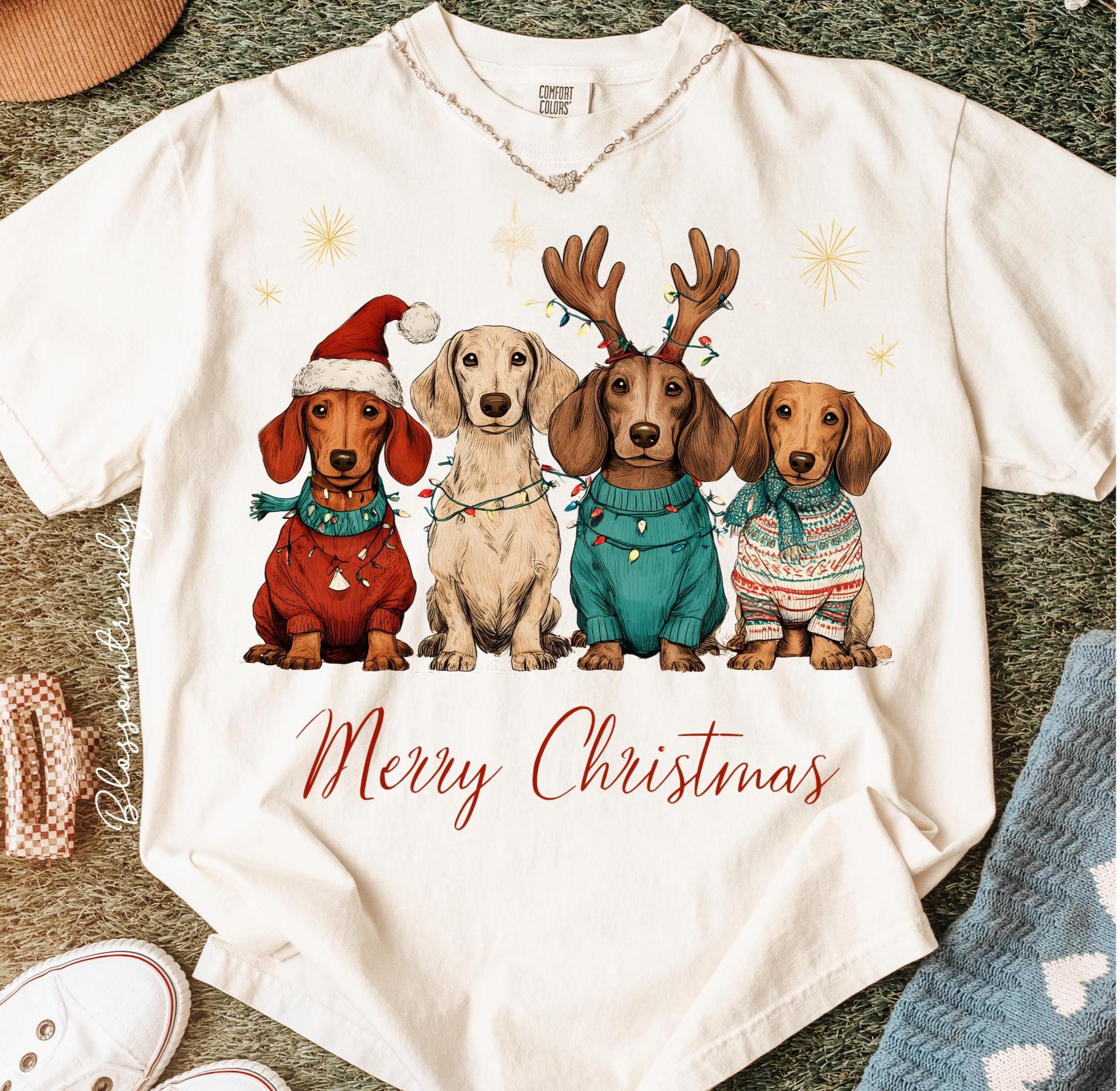 Cute Christmas Dogs PNG, Dachshund Holiday Sweater Clipart, Merry ...