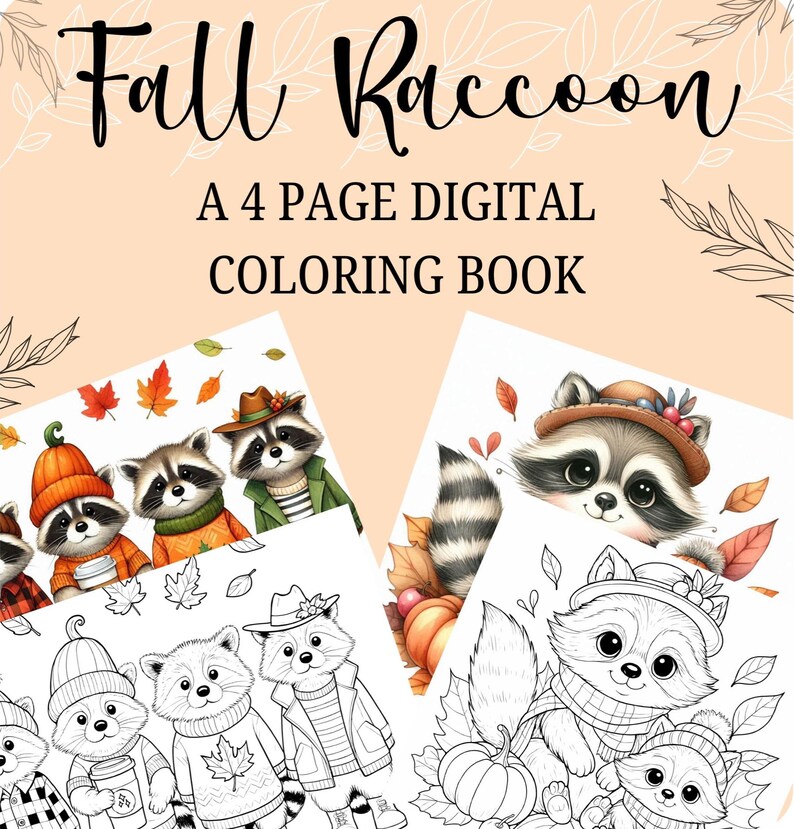 Raccoon Fall Coloring Pages PNG | Autumn Woodland Animals Kids ...